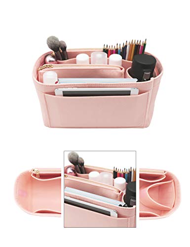 LEXSION Felt Purse Insert Handbag Organizer Bag in Bag Organizer with Zipper Wallet Bag Bottle Holder 8023 Pink L