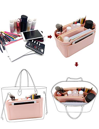 LEXSION Felt Purse Insert Handbag Organizer Bag in Bag Organizer with Zipper Wallet Bag Bottle Holder 8023 Pink L