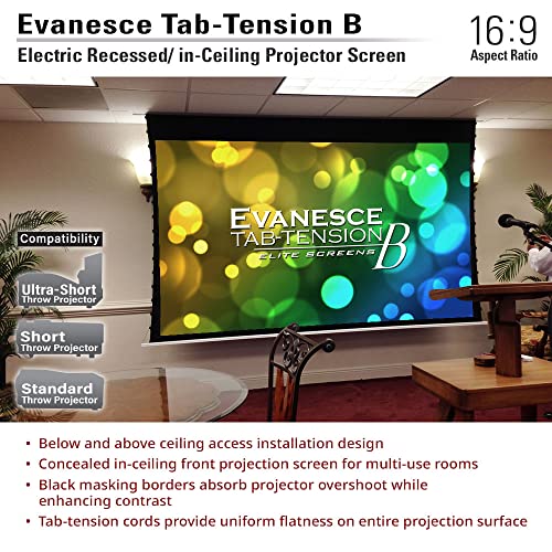 Elite Screens Evanesce Tab-Tension B, 120-inch Diagonal 16:9, 4K / 8K HD Ready, Recessed in-Ceiling Electric Tab Tensioned Projector Screen, Matte White Projection Screen Surface, ETB120HW2-E8