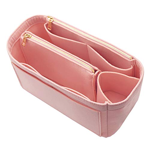 LEXSION Felt Purse Insert Handbag Organizer Bag in Bag Organizer with Zipper Wallet Bag Bottle Holder 8023 Pink L