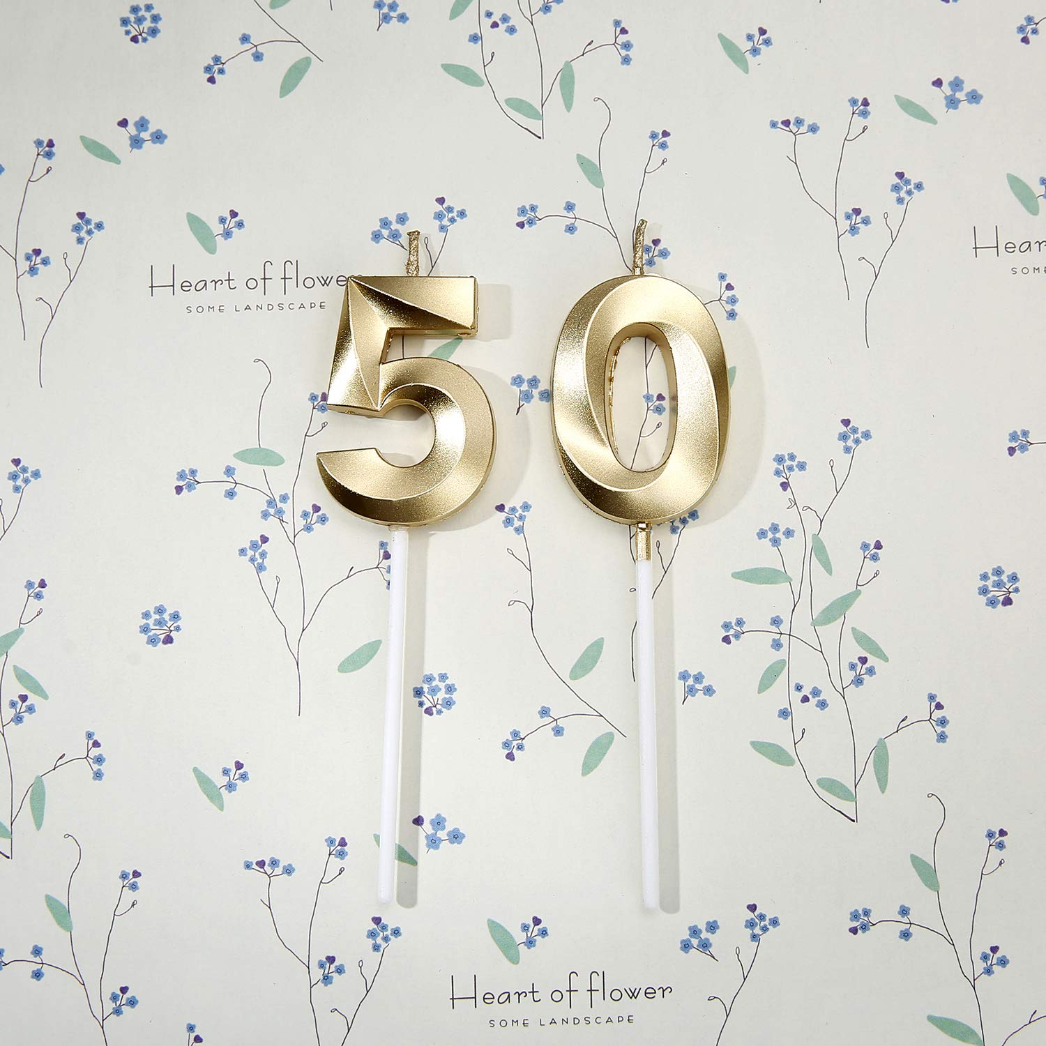 Bailym 50th Birthday Candles,Gold Number 50 Cake Topper for Birthday Decorations Party Decoration