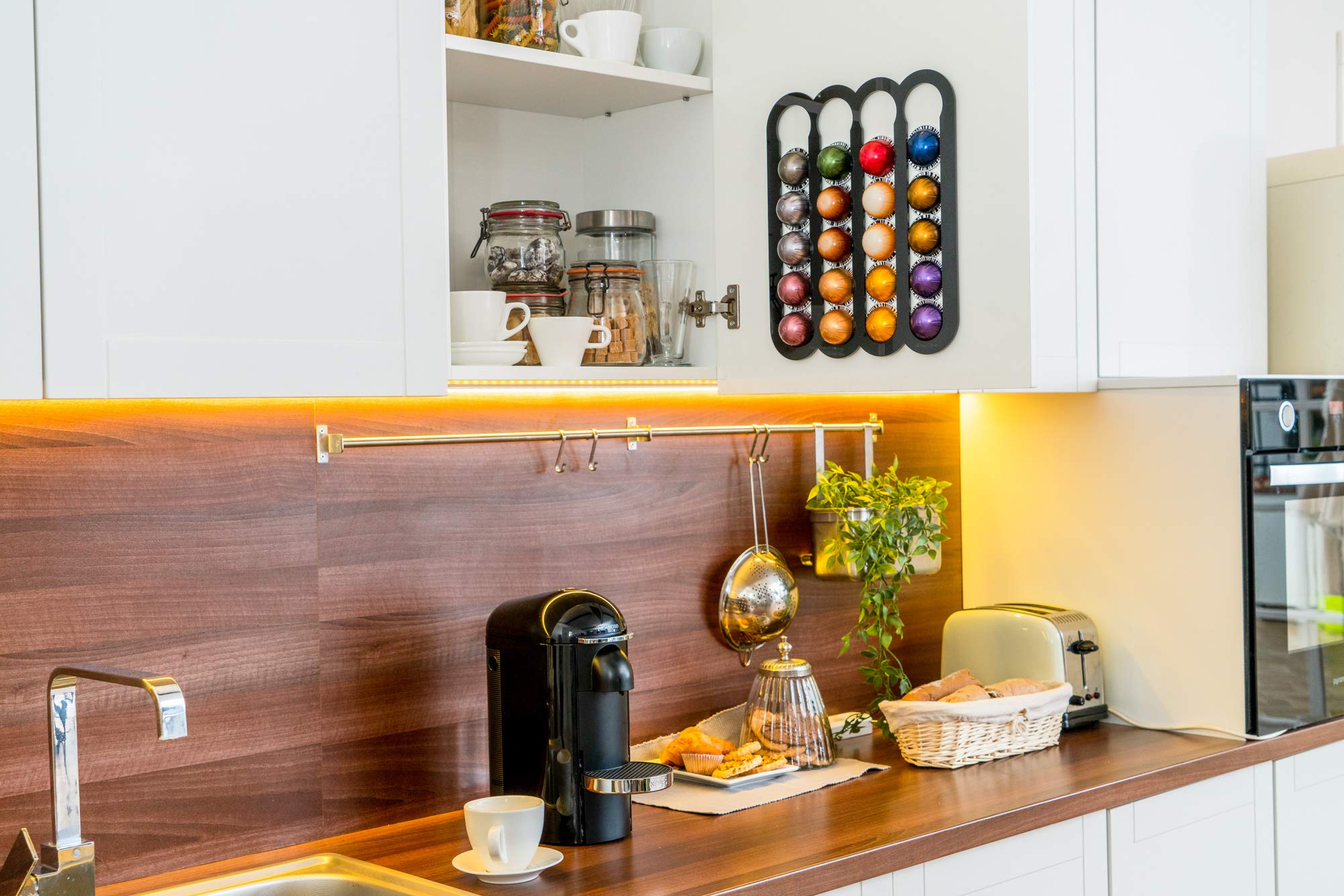Demi's Home Adhesive Coffee Pod Holder for Nespresso Vertuo Capsules (Measure Before Purchase) - Suitable to be Mounted Inside/Under the Cabinet or on the Wall (Black)