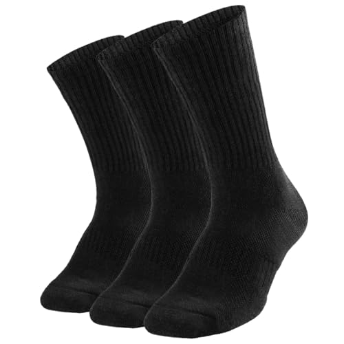 SOX TOWN Unisex Cushioned Crew Training Athletic Socks Men & Women with Combed Cotton Moisture Wicking Breathable Performance(Black L 3P)