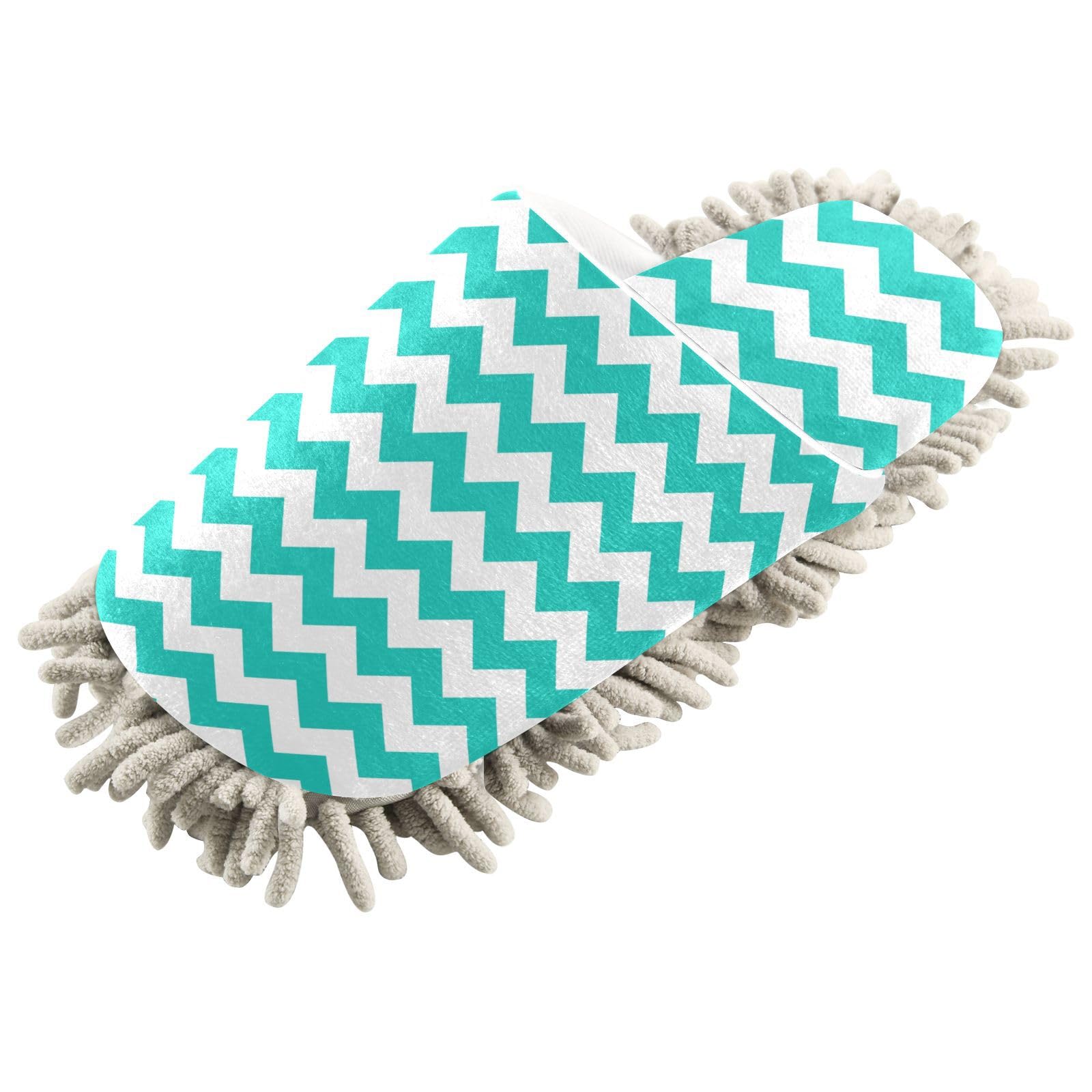 FLildon Microfiber Cleaning Slippers Turquoise Zigzag Washable Mop Shoes Slipper for Men/Women House Floor Dust Cleaner, Size L