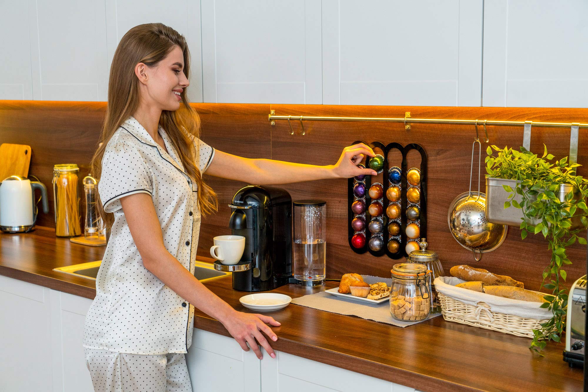 Demi's Home Adhesive Coffee Pod Holder for Nespresso Vertuo Capsules (Measure Before Purchase) - Suitable to be Mounted Inside/Under the Cabinet or on the Wall (Black)