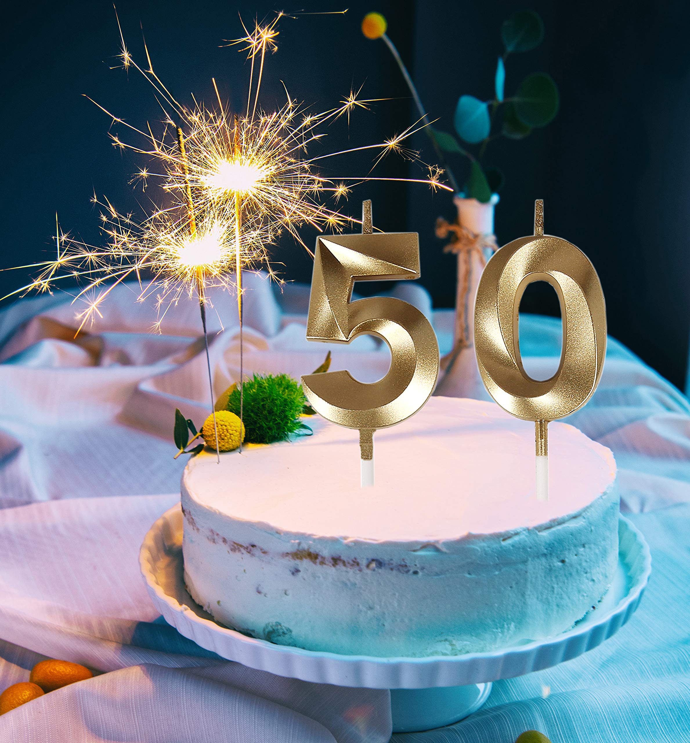 Bailym 50th Birthday Candles,Gold Number 50 Cake Topper for Birthday Decorations Party Decoration