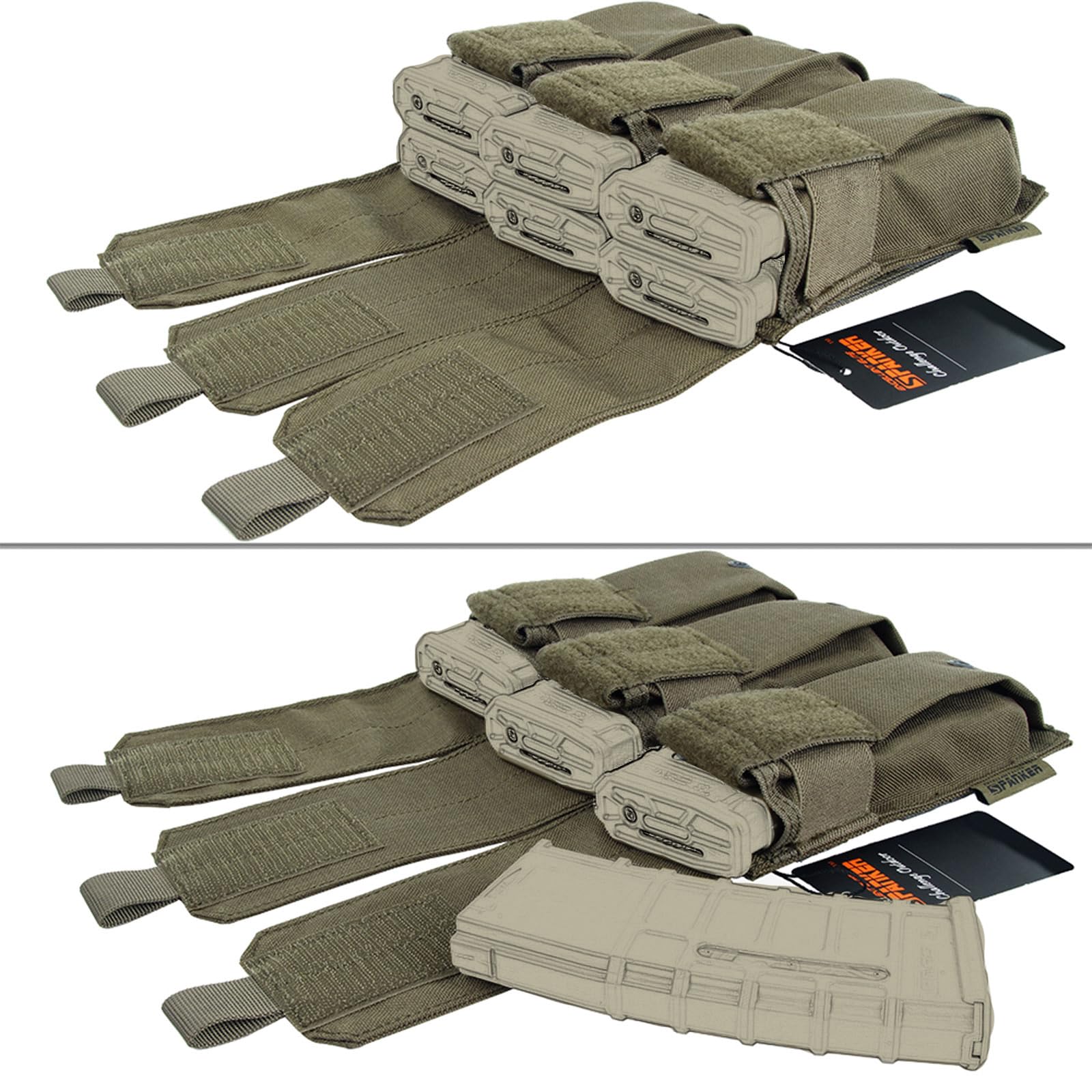 EXCELLENT ELITE SPANKER Tactical Molle Single/Double/Triple Mag Pouch for M4 M14 M16 AR15 AR10 G36 Magazine Holds 2 Mags(Ranger Green)