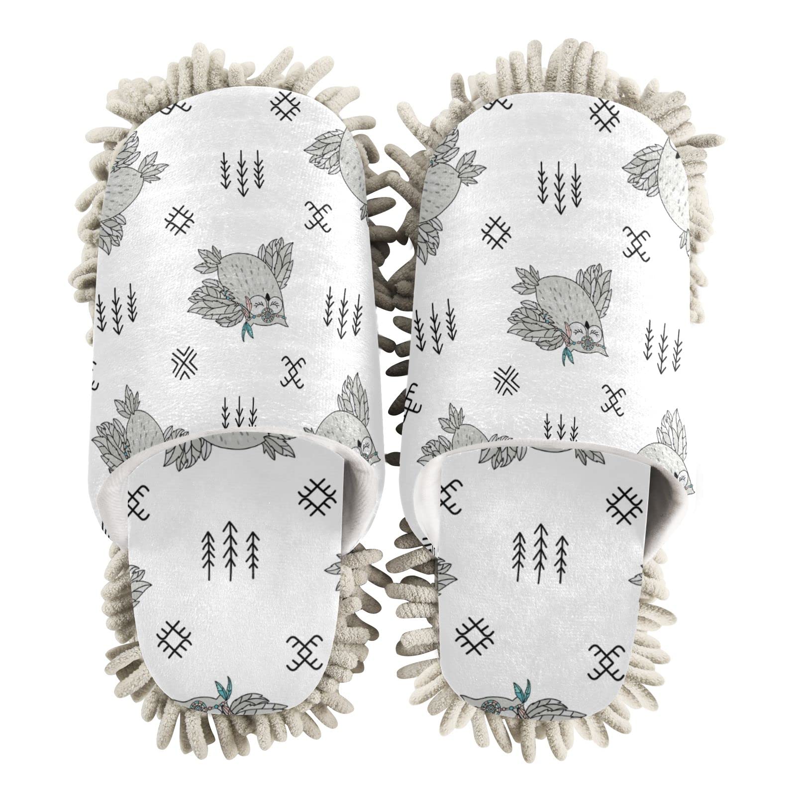 Happy Thanksgiving Owl Animal Mop Slippers Shoes Cover for Floor Cleaning Washable Hair Dust Dirty Cleaners Microfiber Mop Socks for Office House Kitchen