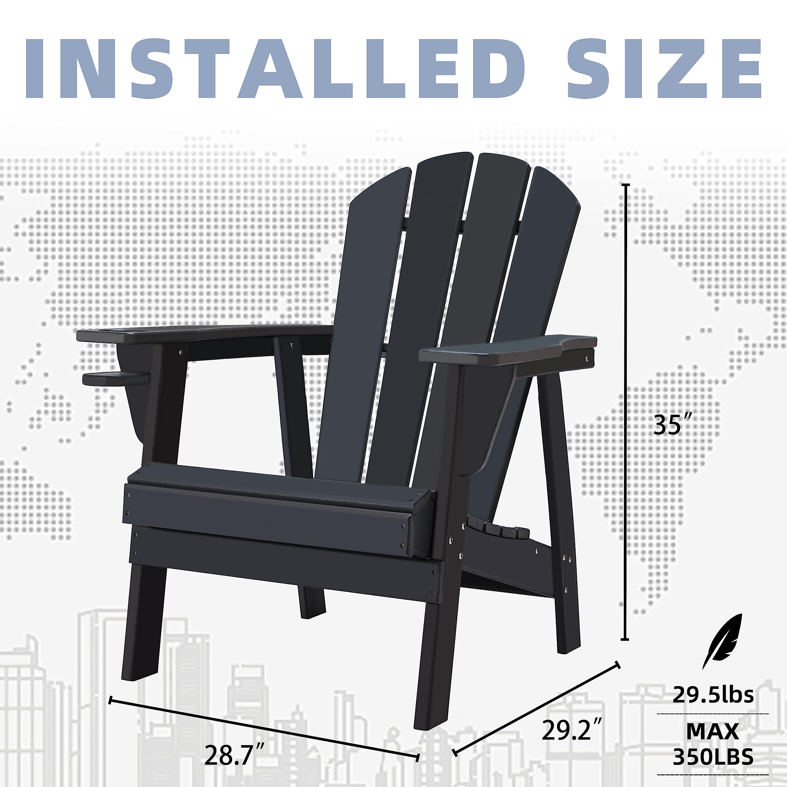 Restcozi Adirondack Chairs, HDPE All-Weather Adirondack Chair, Fire Pit Chairs (Classic, Black)