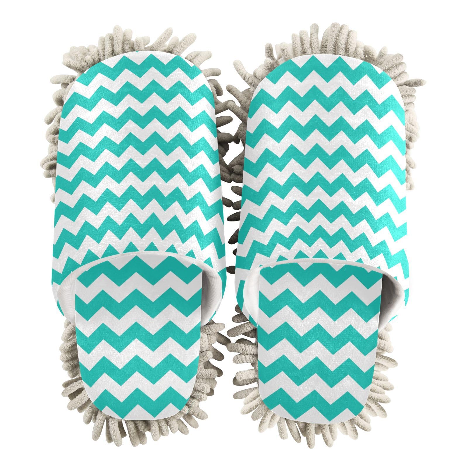FLildon Microfiber Cleaning Slippers Turquoise Zigzag Washable Mop Shoes Slipper for Men/Women House Floor Dust Cleaner, Size L