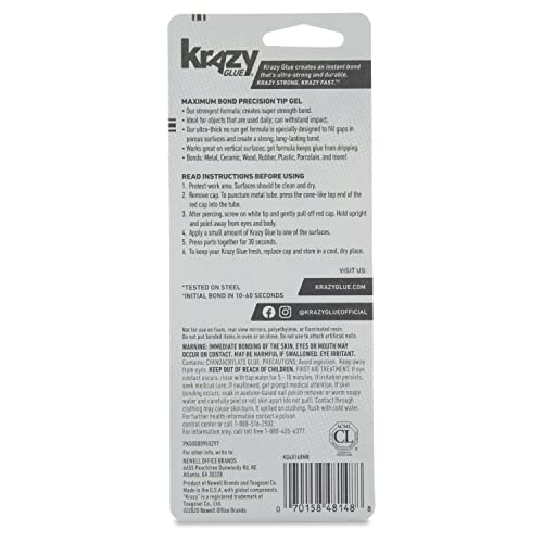 Krazy Glue Maximum Bond Super Glue, No-Run Gel, 20 Grams