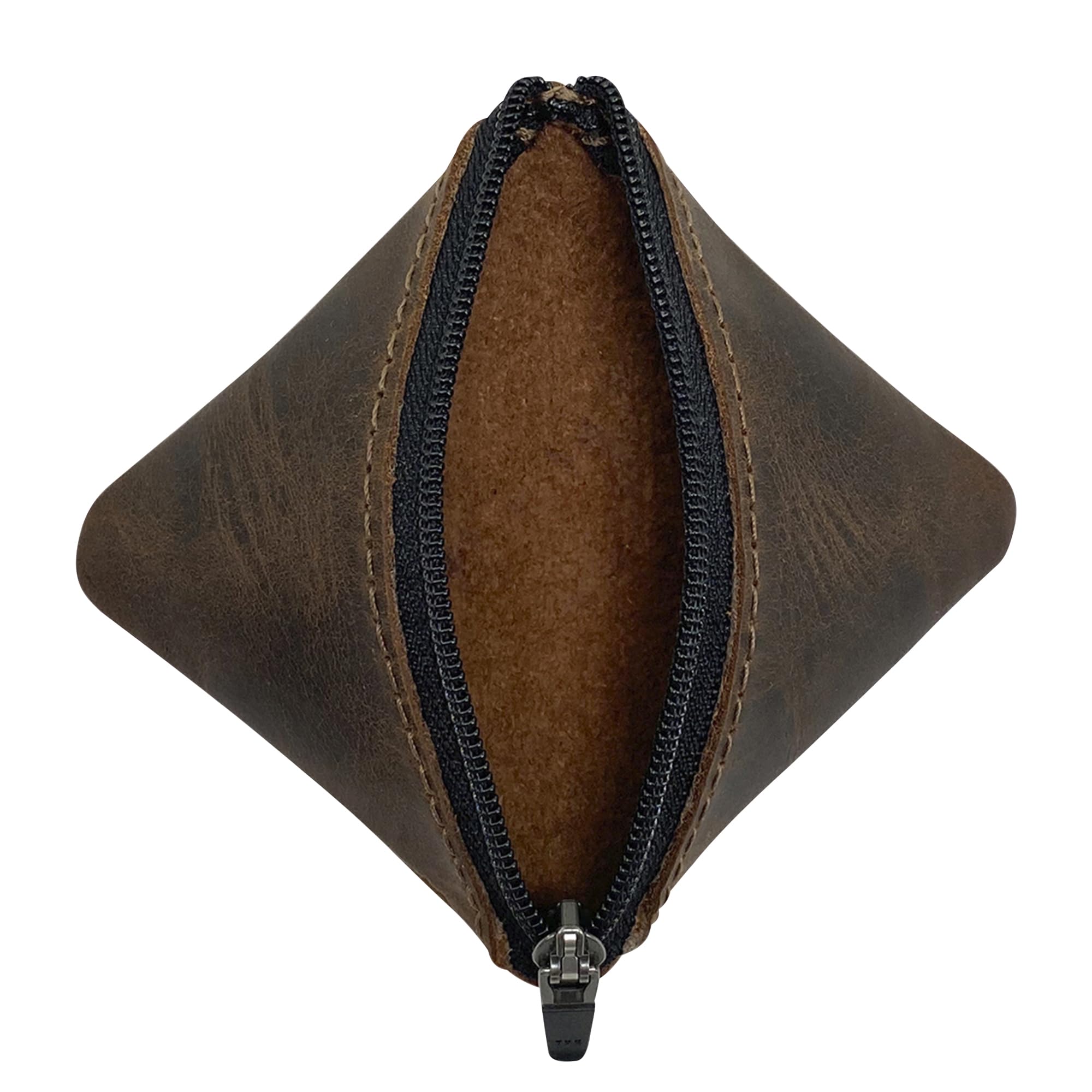Hide & Drink, Slash Zippered Pouch, Change Holder and Storage for Pocket and Purse Organization with Zipper, Full Grain Leather, Handmade, Bourbon Brown