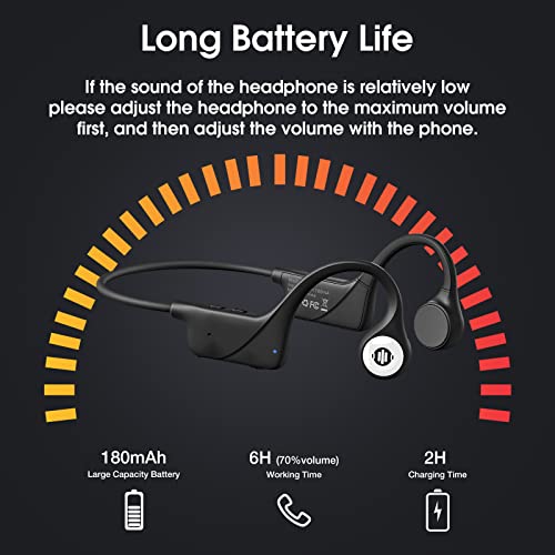 MARLALL Bone Conduction Headphone, Bluetoth Open-Ear/Air Bone Earphones/Earbuds with Mic, Wireless Sport Headphone for Workout, Running, Cycling, Hiking, Gym, Climbing, Driving (Black)