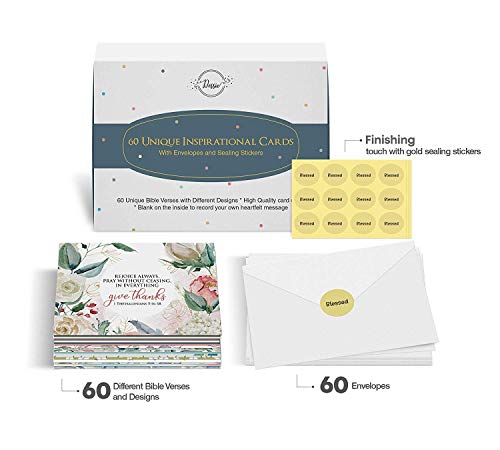 Dessie Bible Verse Cards With 60 Different Designs and Inspirational Bible Verses. Large Blank Note Cards, Envelopes and Gold Seals, 60 Unique Scripture Cards