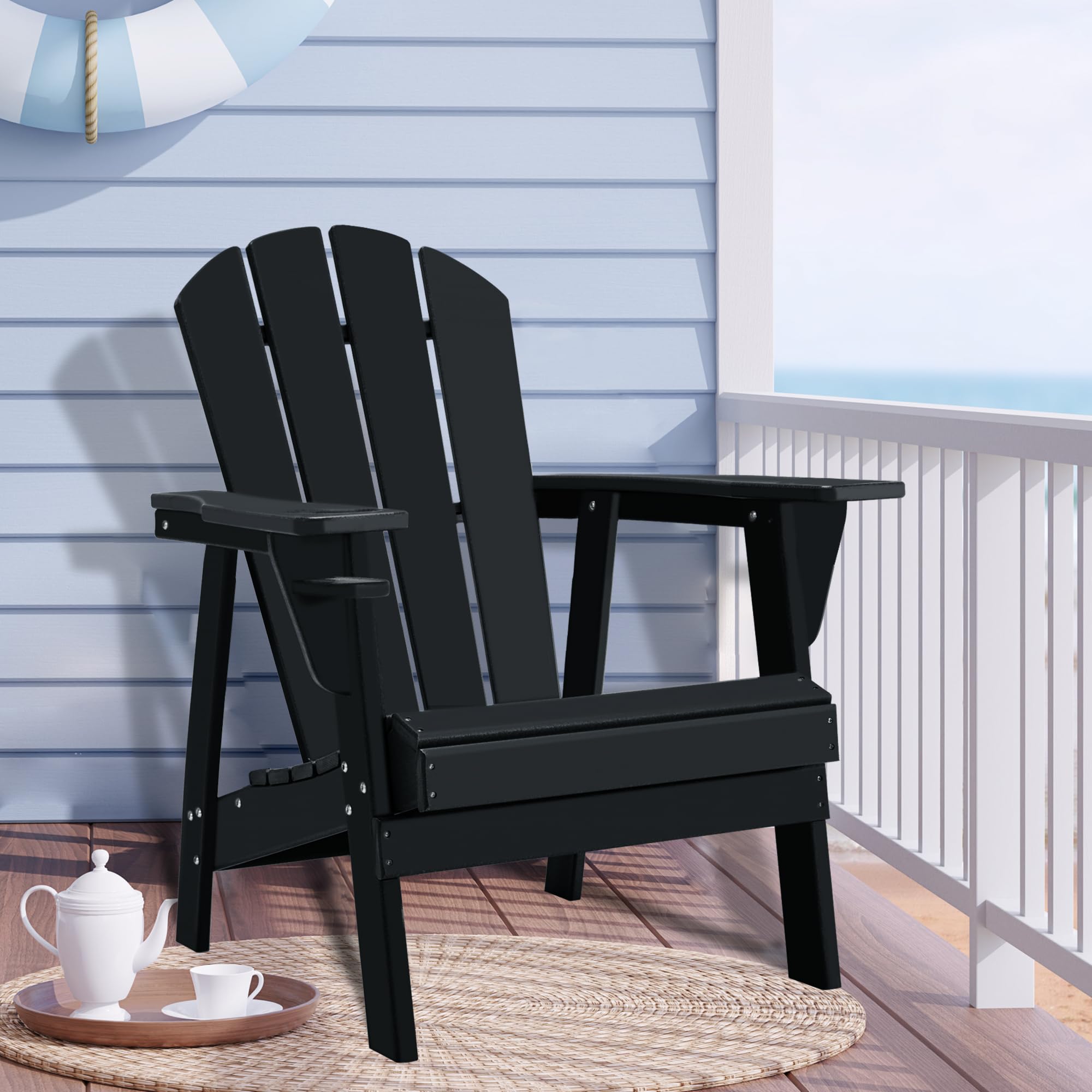 Restcozi Adirondack Chairs, HDPE All-Weather Adirondack Chair, Fire Pit Chairs (Classic, Black)