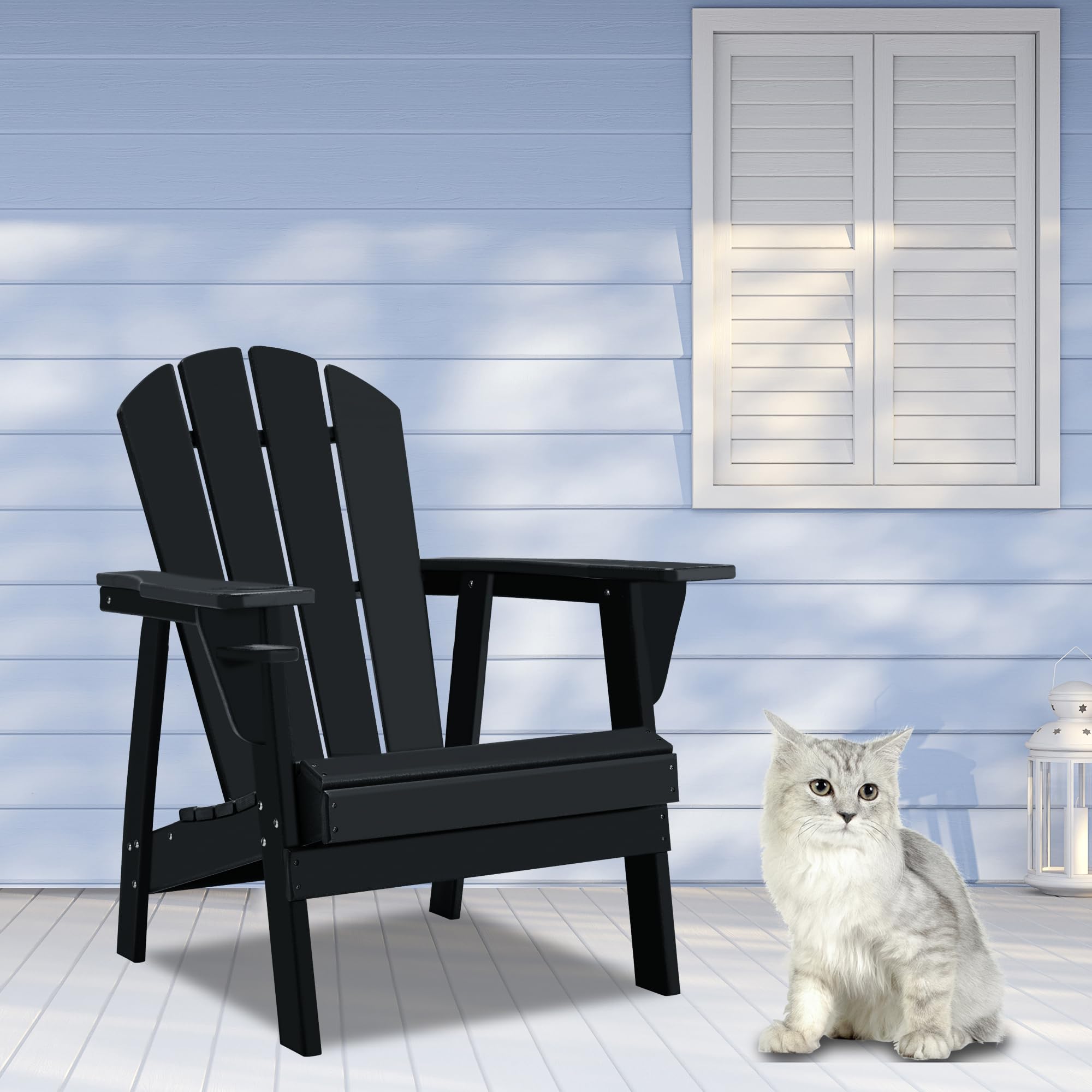 Restcozi Adirondack Chairs, HDPE All-Weather Adirondack Chair, Fire Pit Chairs (Classic, Black)