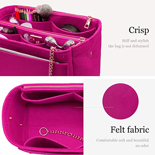 LEXSION 3 in 1 Felt Purse Organizer Insert Bag in Bag with a Bottle Holder Shaper 8026 Rosy SM