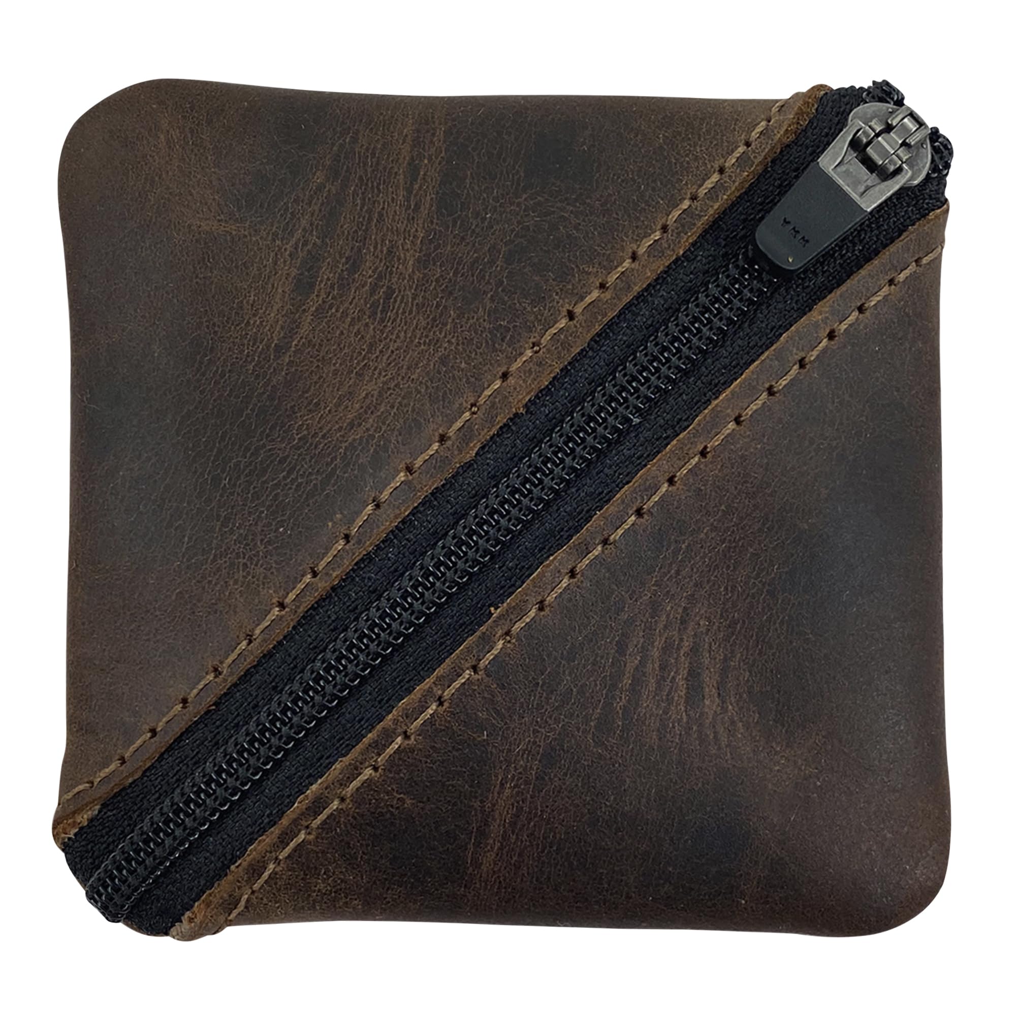 Hide & Drink, Slash Zippered Pouch, Change Holder and Storage for Pocket and Purse Organization with Zipper, Full Grain Leather, Handmade, Bourbon Brown
