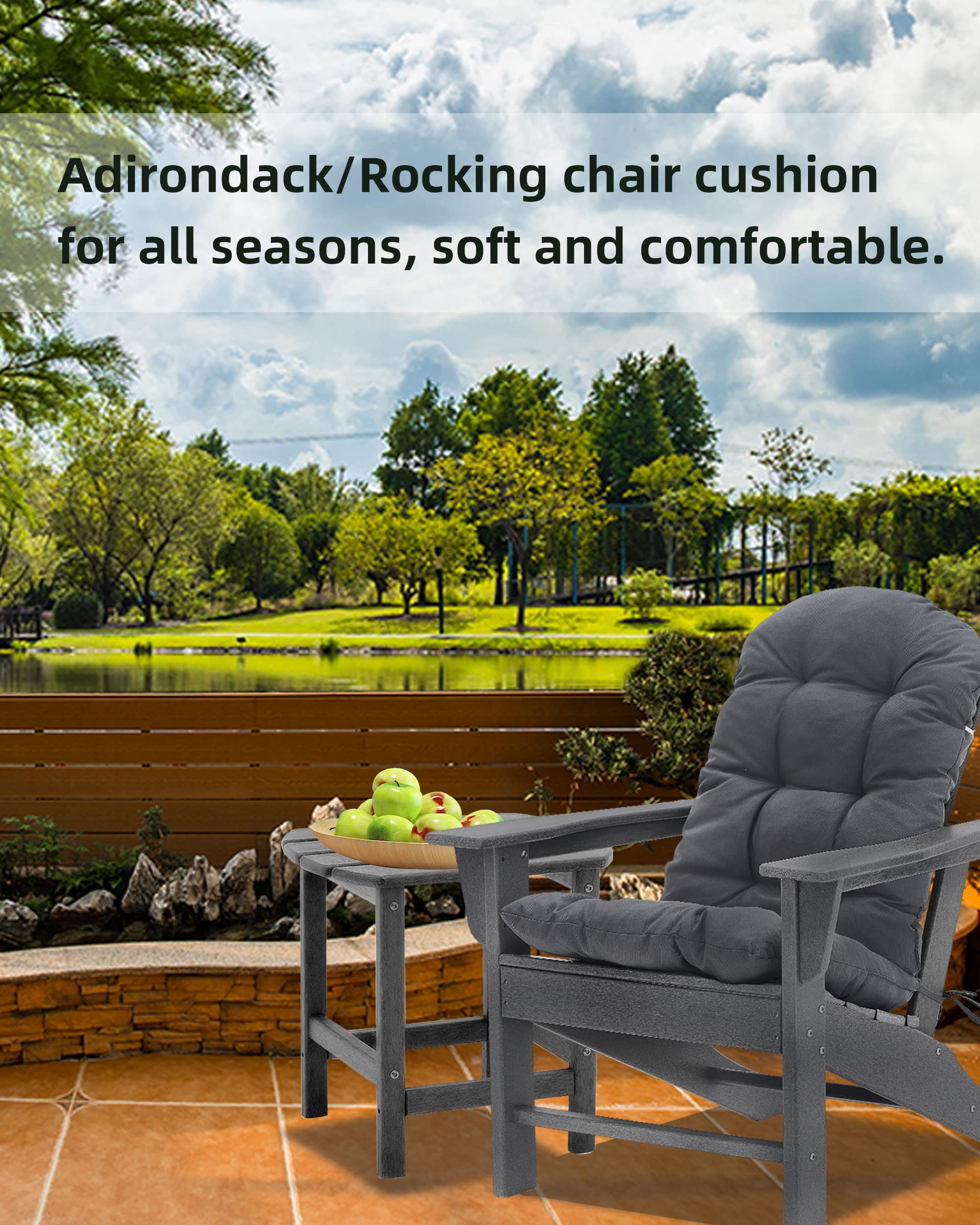 VOQNIS Indoor Outdoor Adirondack Chair Cushion, Patio Rocking Chairs Cushions, Waterproof Sun Protection (Grey)