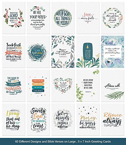 Dessie Bible Verse Cards With 60 Different Designs and Inspirational Bible Verses. Large Blank Note Cards, Envelopes and Gold Seals, 60 Unique Scripture Cards