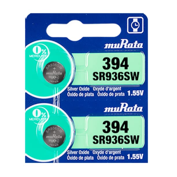 Murata 394 SR936SW Battery 1.55V Silver Oxide Watch Button Cell - Replaces Sony 394 (2 Batetries)