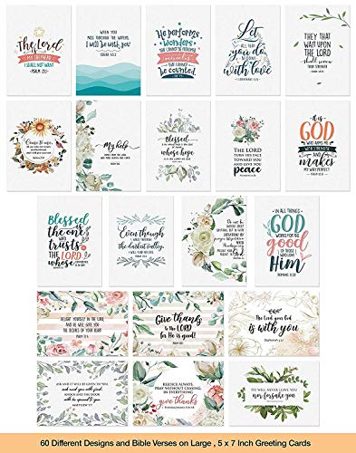 Dessie Bible Verse Cards With 60 Different Designs and Inspirational Bible Verses. Large Blank Note Cards, Envelopes and Gold Seals, 60 Unique Scripture Cards
