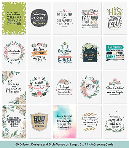 Dessie Bible Verse Cards With 60 Different Designs and Inspirational Bible Verses. Large Blank Note Cards, Envelopes and Gold Seals, 60 Unique Scripture Cards