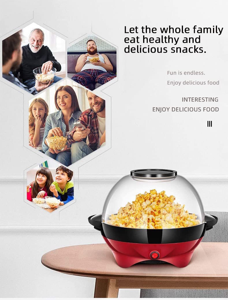 Automatic Stirring Popcorn Maker Popper, Electric Hot Oil Popcorn Machine with Measuring Cap & Built-in Reversible Serving Bowl, Great for Home Party Kids-1
