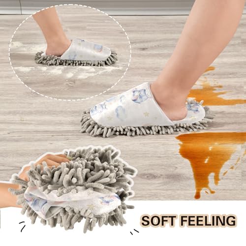 FLildon Microfiber Cleaning Slippers Cloudy Hippo Washable Mop Shoes Slipper for Men/Women House Floor Dust Cleaner, Size L
