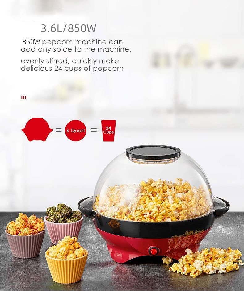 Automatic Stirring Popcorn Maker Popper, Electric Hot Oil Popcorn Machine with Measuring Cap & Built-in Reversible Serving Bowl, Great for Home Party Kids-1