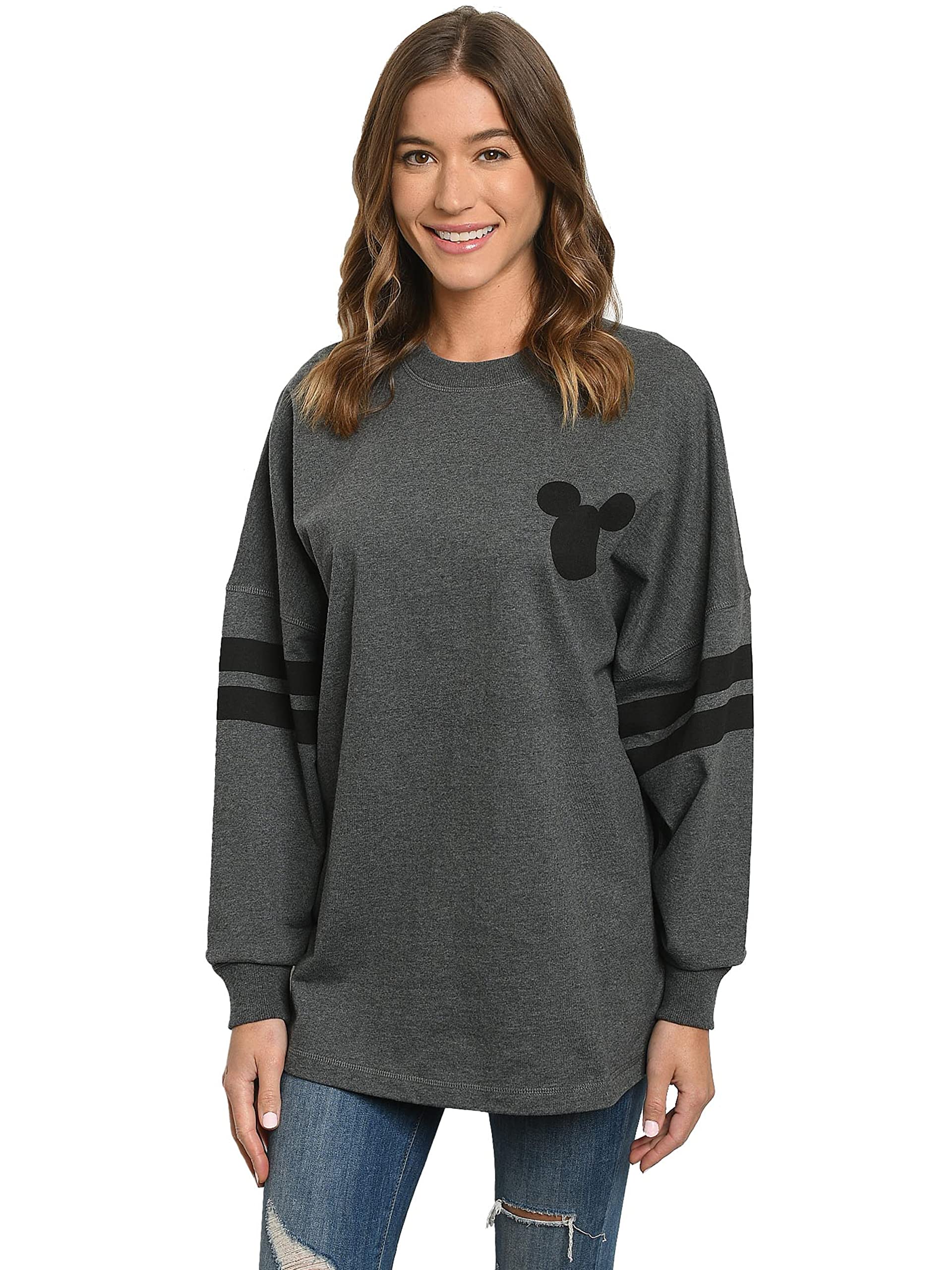 Disney Womens Long Sleeve Jersey Oversized Mickey Mouse (Charcoal, Large)