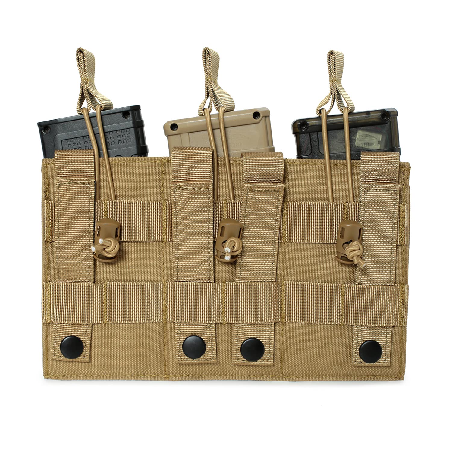 Molle Mag Pouch Open Top Triple Magazine Pouch Holder for M4 M16 AK AR Glock M1911 92F 9mm Kangaroo Rifle Magazines and Pistol Mag Pouch (Triple-Tan)