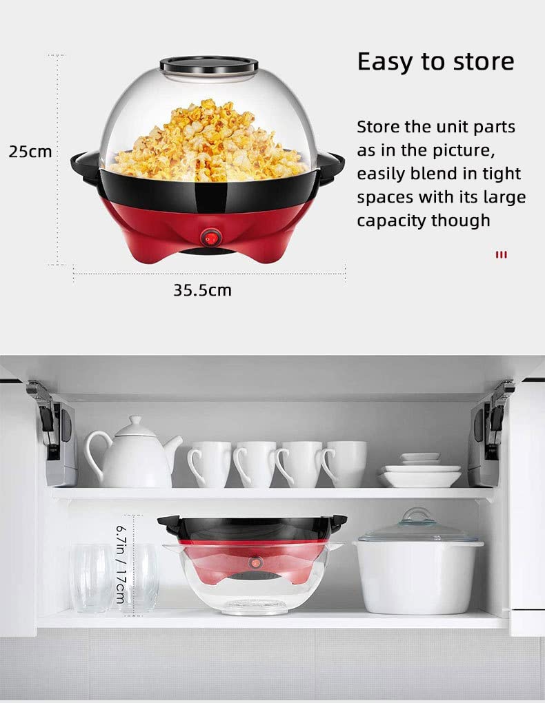 Automatic Stirring Popcorn Maker Popper, Electric Hot Oil Popcorn Machine with Measuring Cap & Built-in Reversible Serving Bowl, Great for Home Party Kids-1