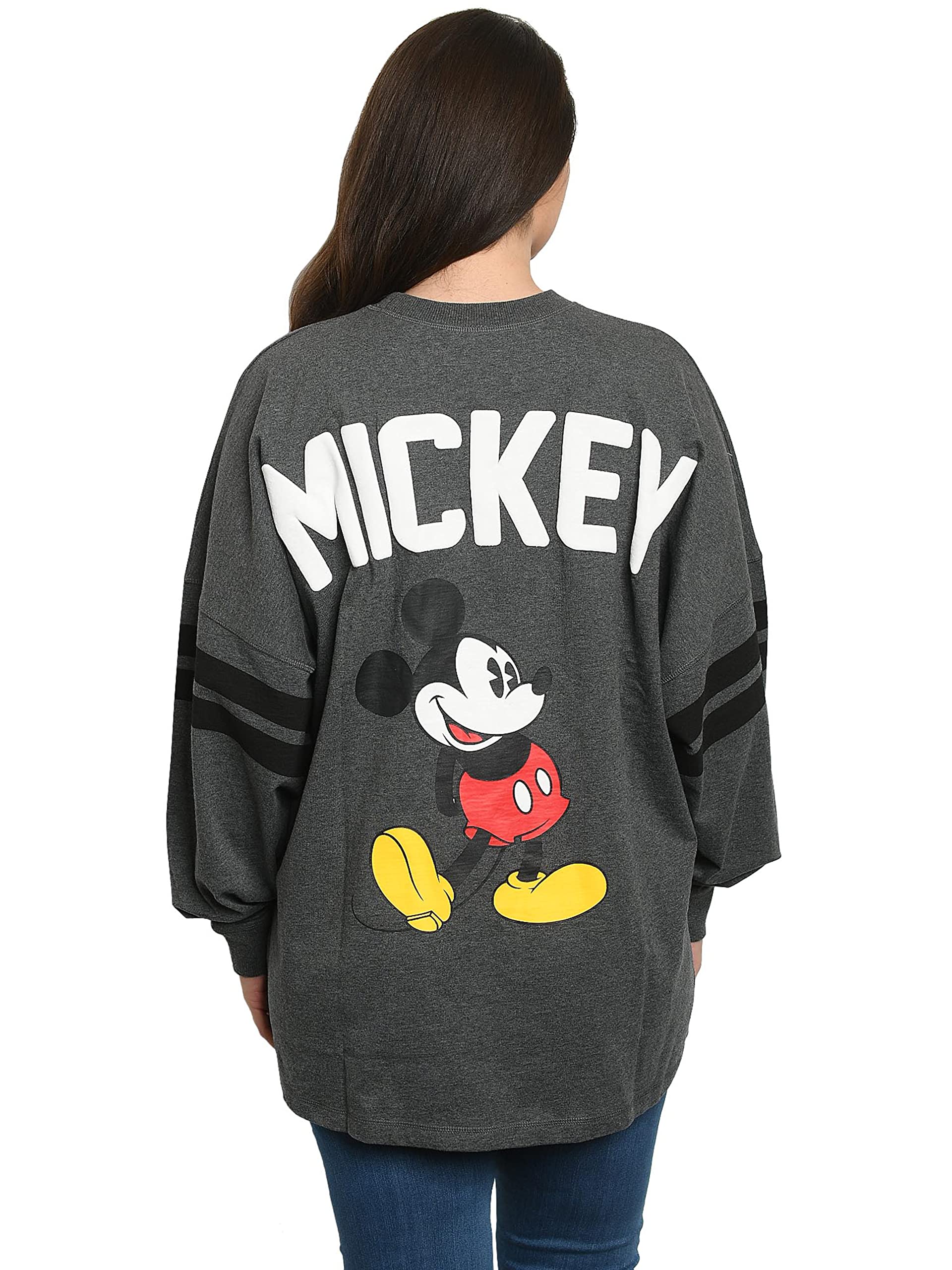 Disney Womens Long Sleeve Jersey Oversized Mickey Mouse (Charcoal, Large)