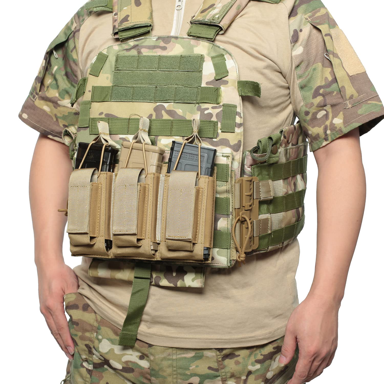 Molle Mag Pouch Open Top Triple Magazine Pouch Holder for M4 M16 AK AR Glock M1911 92F 9mm Kangaroo Rifle Magazines and Pistol Mag Pouch (Triple-Tan)