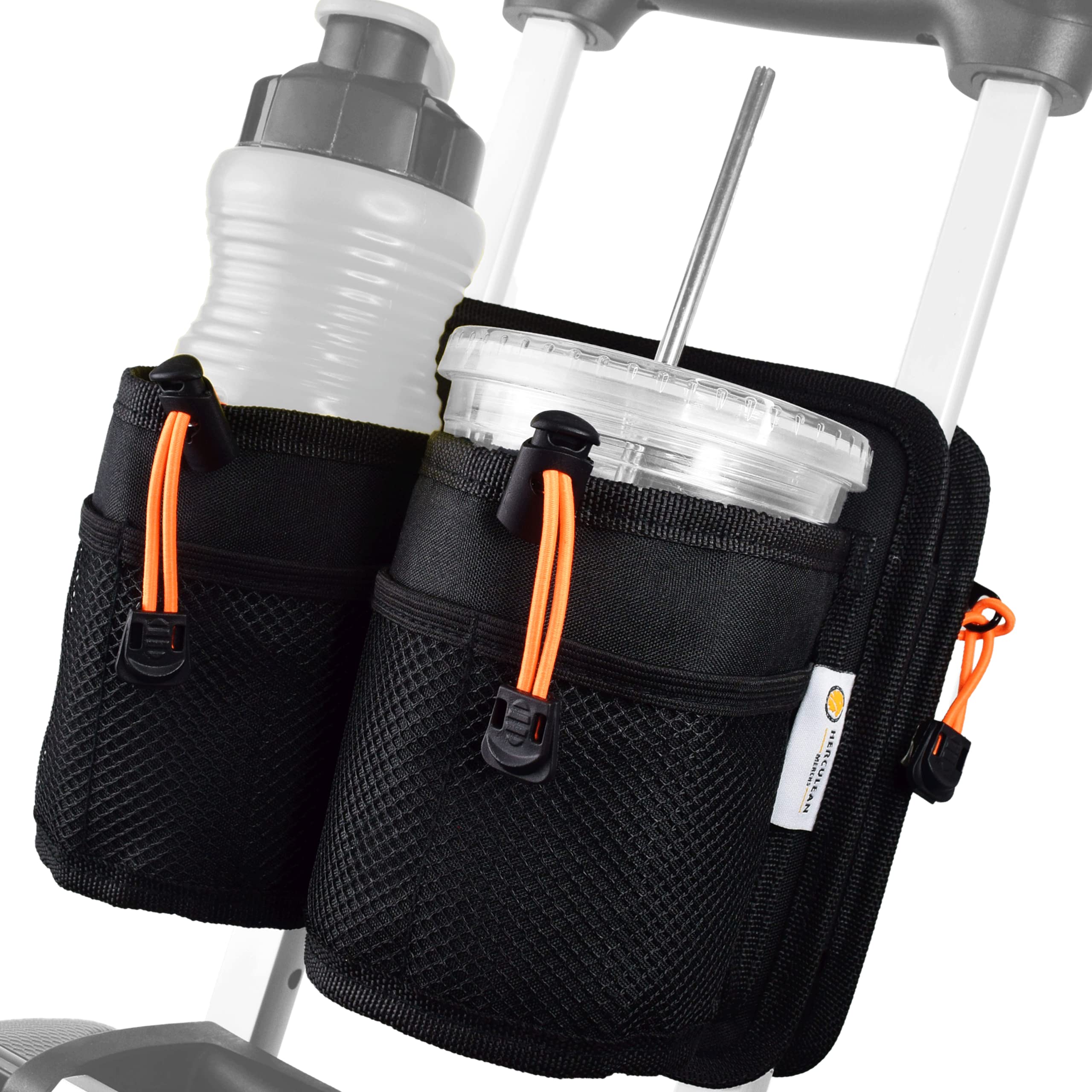 Herculean Merchs Luggage Cup Holder - Black Nylon & Polyester Drink Holder for Suitcase Handles - Caddy Bag Accessory for Beverage, Bottle Holder - Luggage Gift, Drink Caddy for Traveler Carry On