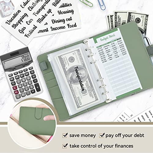 Budget Binder with Zipper Envelopes,Cash Envelopes for Budgeting, Money Organizer for Cash, A6 Budget Binder with 8pcs Cash envelopes, 12pcs Expense Trackers, 23pcs Label Stickers