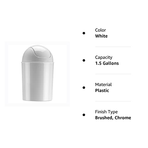 Umbra Mini Waste Can 1-1/2 Gallon with Swing Lid, White