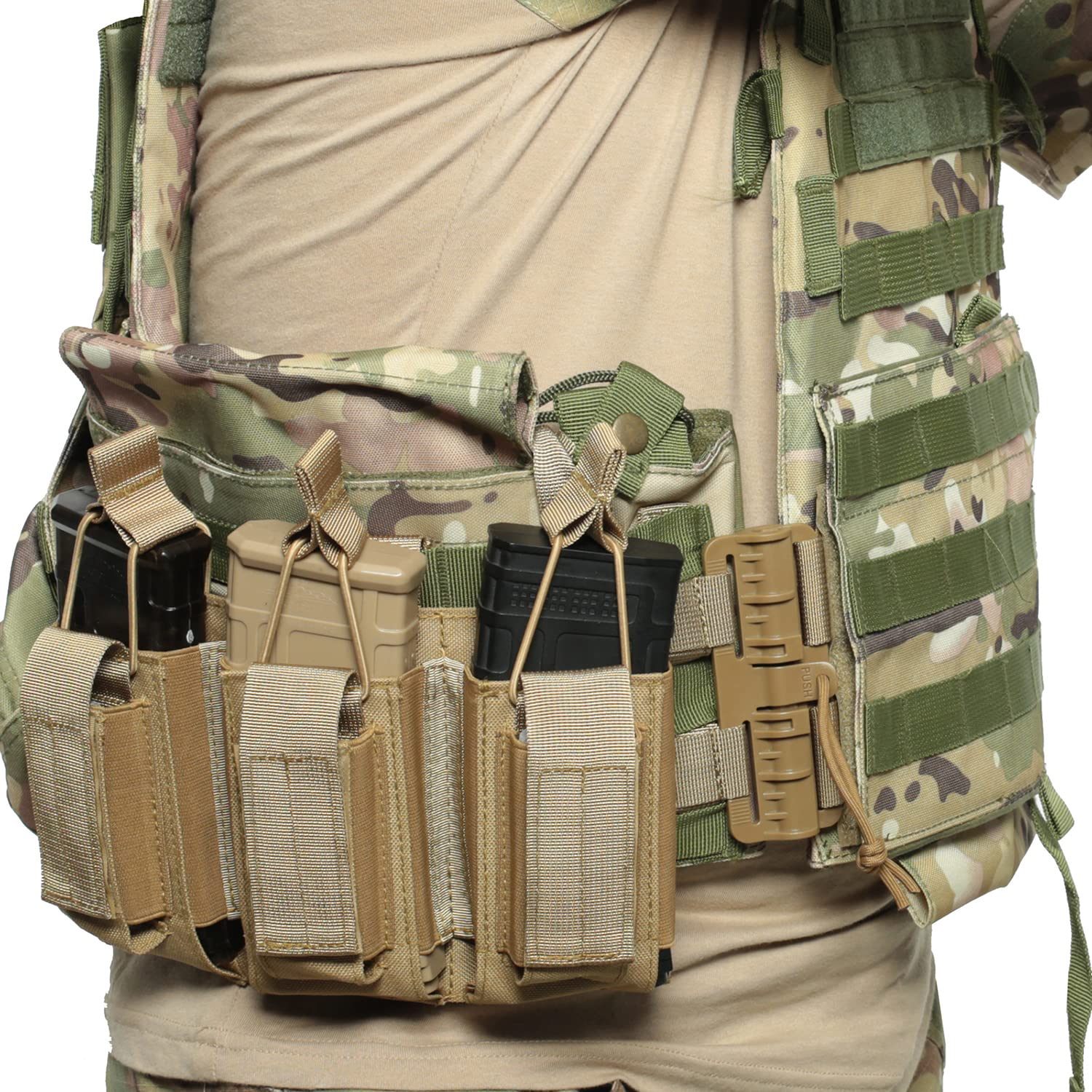 Molle Mag Pouch Open Top Triple Magazine Pouch Holder for M4 M16 AK AR Glock M1911 92F 9mm Kangaroo Rifle Magazines and Pistol Mag Pouch (Triple-Tan)