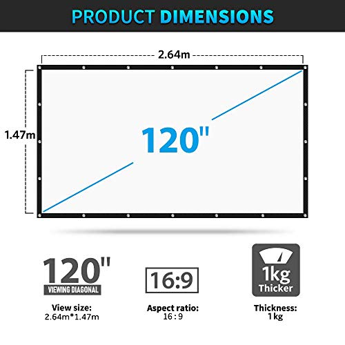 Projector Screen, KSAN 3-Layer Projector Screen 120 Inch, Portable Moive Projection Screen with 16:9 HD 4K for Indoor and Outdoor Party Home Theatre Cinema