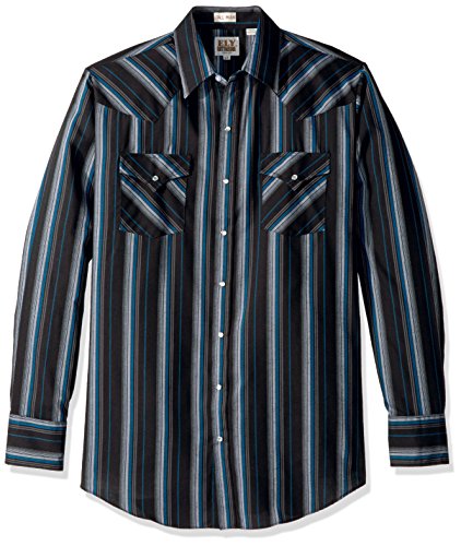ELY CATTLEMAN Mens Long Sleeve Western Stripe, Black, 2XLT