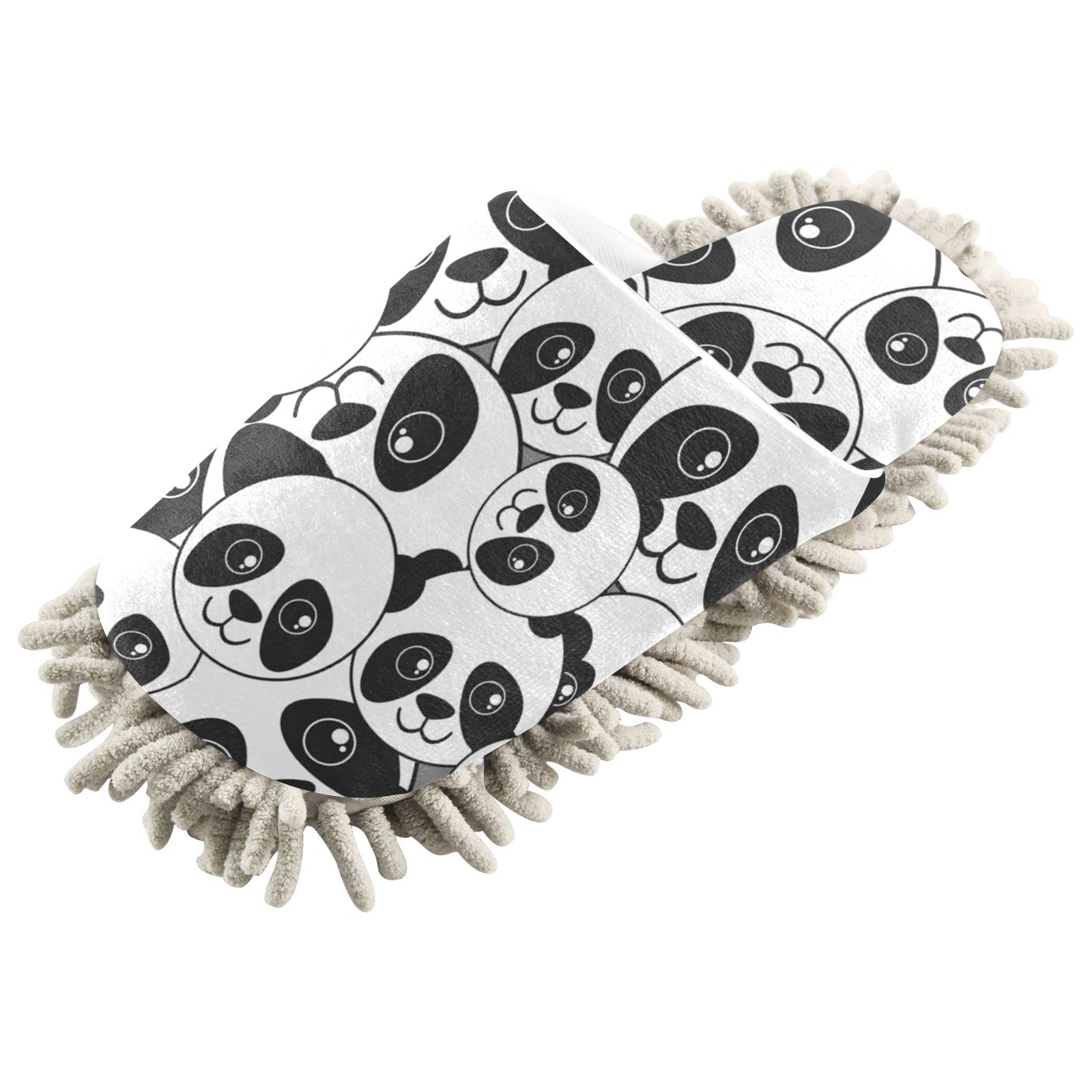 Cute Animal Panda Bear Mop Slippers Shoes Cover for Floor Cleaning Washable Dust Dirty Hair Cleaners Microfiber Mop Socks for Kitchen House Office