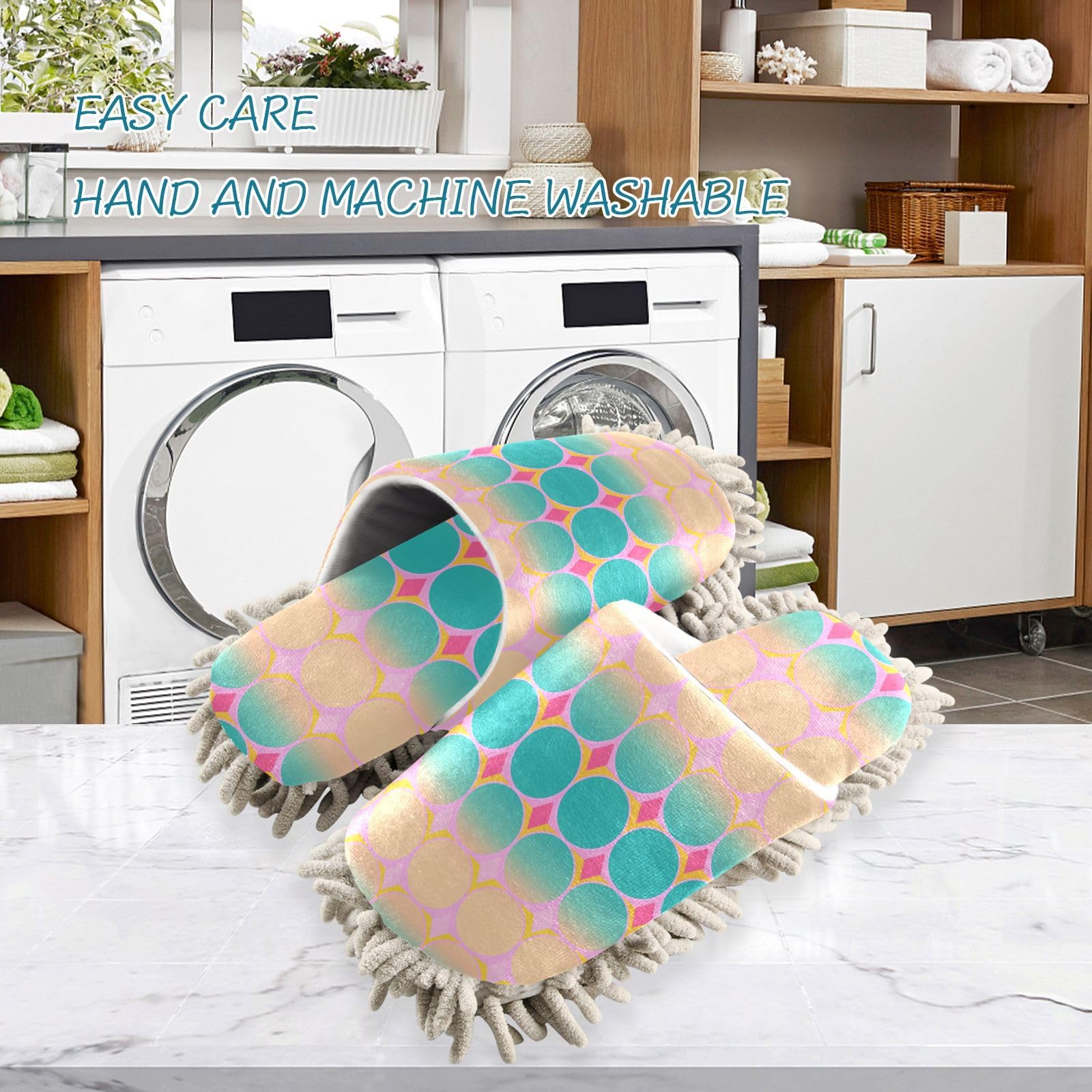 FLildon Microfiber Cleaning Slippers Shimmering Geometric Washable Mop Shoes Slipper for Men/Women House Floor Dust Cleaner, Size M
