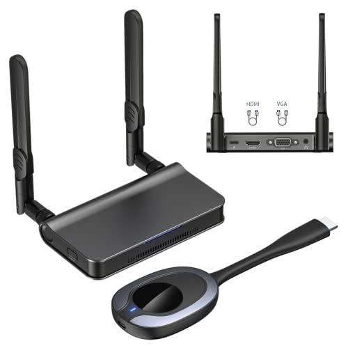 Wireless HDMI Transmitter and Receiver, Wireless HDMI Extender Kit, Plug & Play, HDMI Dongle Adapter Support 2.4/5GHz, for Ultra HD Streaming Video/Audio from Laptop,PC,Smartphone to HDTV/Projector.