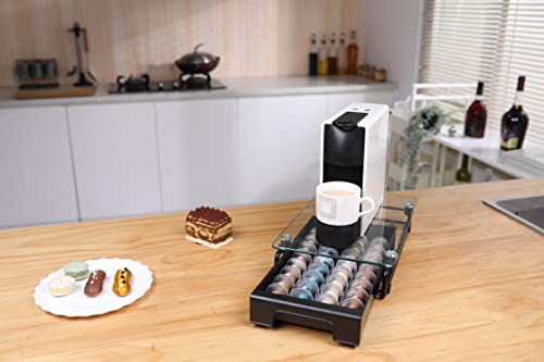 EVERIE Tempered Glass Top Coffee Capsules Holder Drawer Compatible with 36 Nespresso Originalline Pods, Small, NP04S-BL