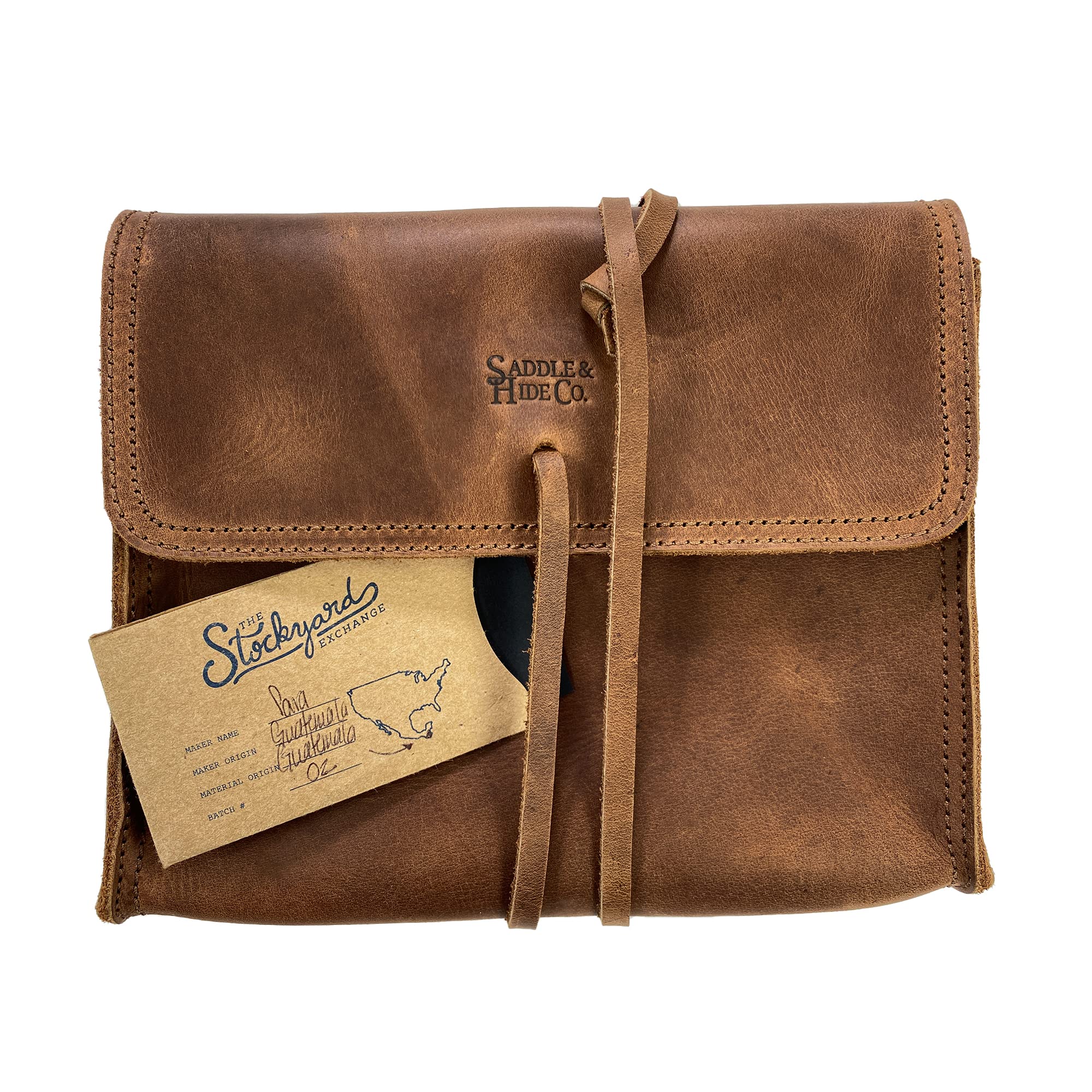 Saddle & Hide Co., Classic Organizer Bag with Strap, Multipurpose Pouch for Cosmetics, Wallets, Cellphones, Full Grain Leather, Handmade, Bourbon Brown