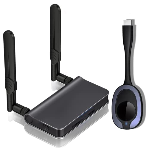 Wireless HDMI Transmitter and Receiver, Wireless HDMI Extender Kit, Plug & Play, HDMI Dongle Adapter Support 2.4/5GHz, for Ultra HD Streaming Video/Audio from Laptop,PC,Smartphone to HDTV/Projector.