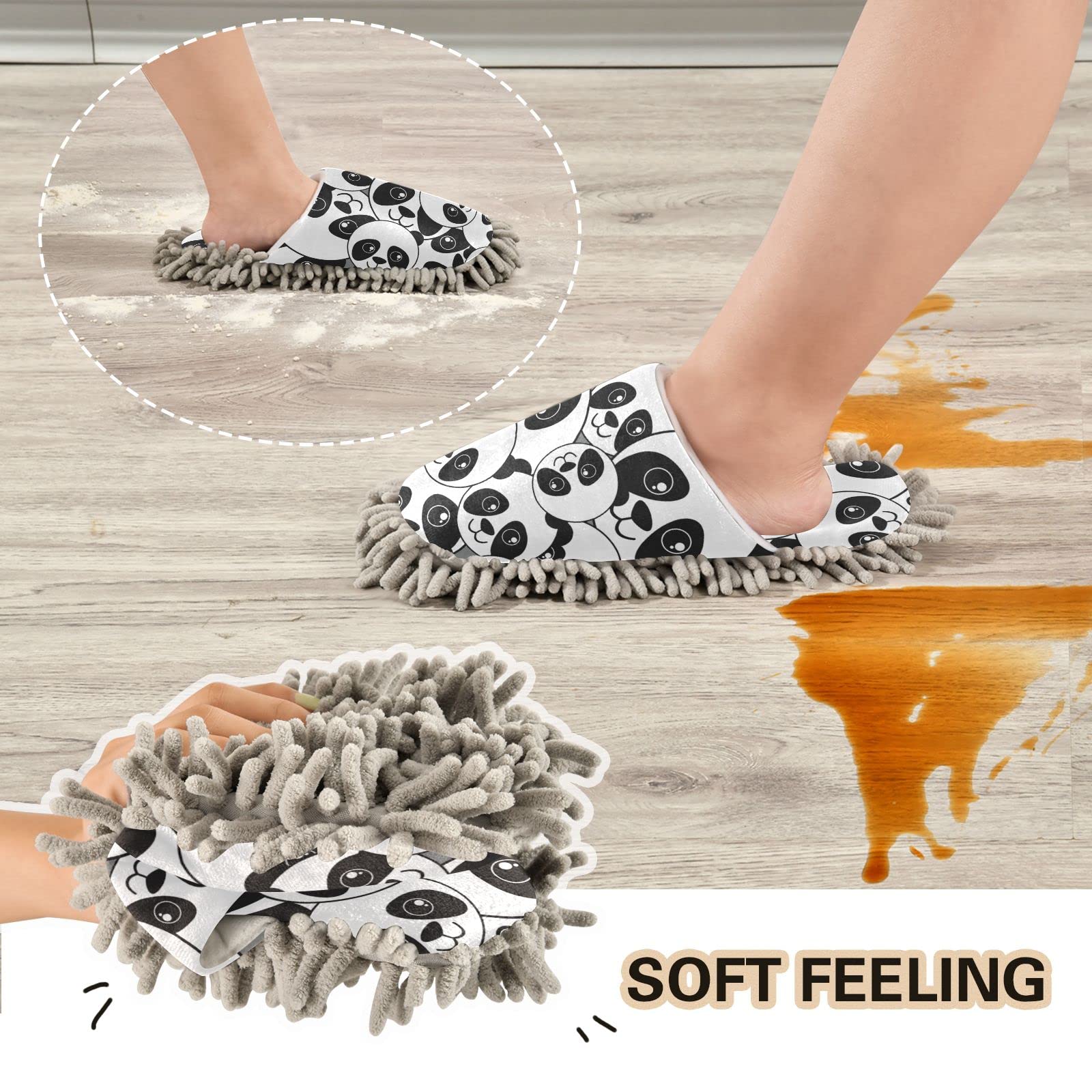 Cute Animal Panda Bear Mop Slippers Shoes Cover for Floor Cleaning Washable Dust Dirty Hair Cleaners Microfiber Mop Socks for Kitchen House Office