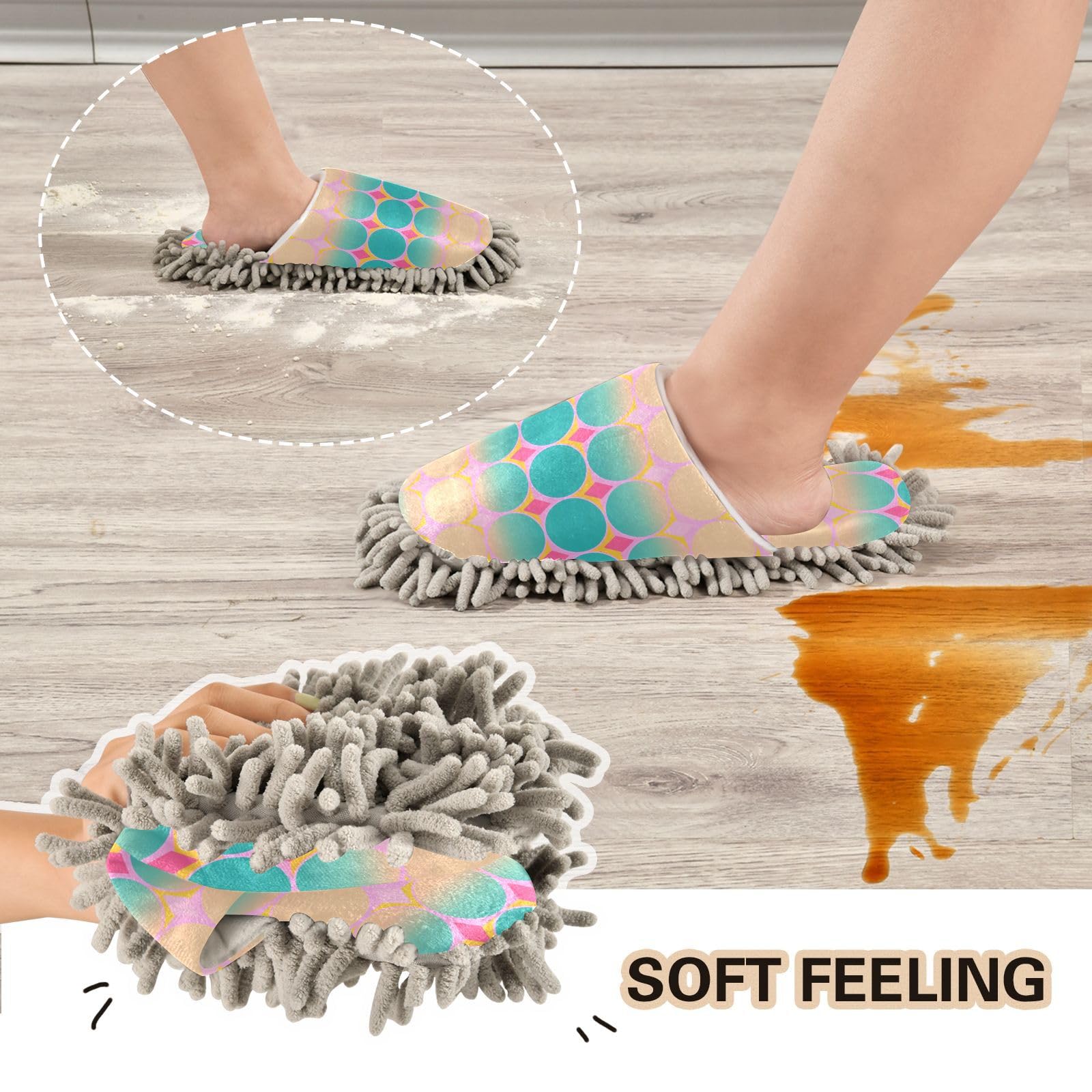 FLildon Microfiber Cleaning Slippers Shimmering Geometric Washable Mop Shoes Slipper for Men/Women House Floor Dust Cleaner, Size M