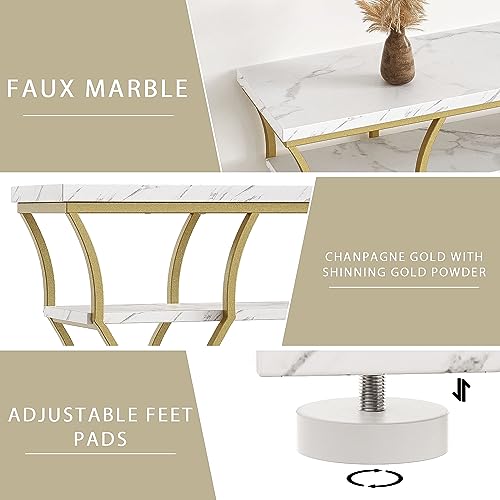 Modern Console Table Entryway, 47.24" Faux Marble Narrow Sofa Table Free Combine Two Different Shape for Hallway Entrance Hall Foyer Corridor Living Room Gold Base (Gold)